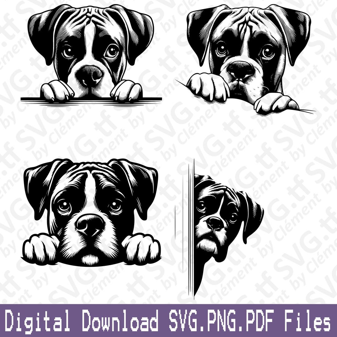 Peeking Boxer Dog. SVG PNG PDF Files. Cute Sitting Lying Head Vector ...