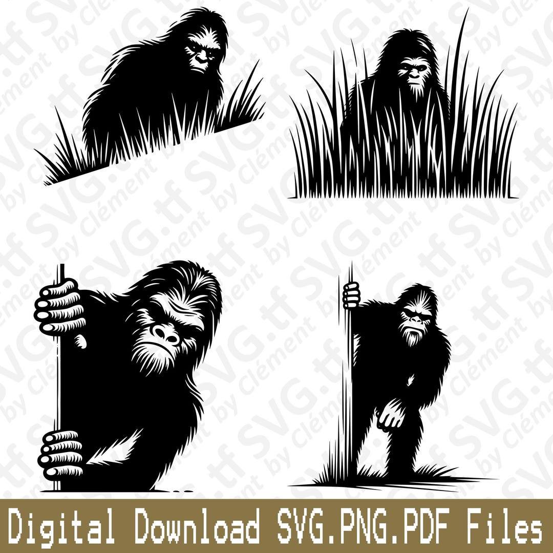 Peeking Bigfoot Sasquatch. SVG PNG PDF Files. Animal Forest Vector ...