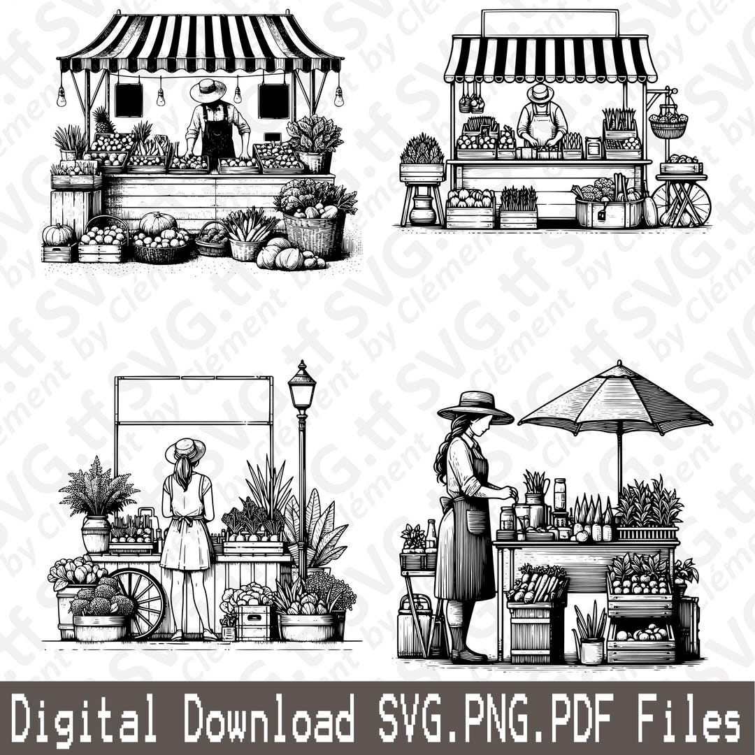 Market Stall. SVG PNG PDF Files. Fair Stand Craft Food Farmer Vegetable ...