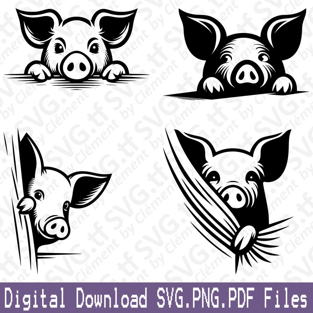 Peeking Pig. SVG PNG PDF Files. Cute Animal Nature Hiding Vector ...
