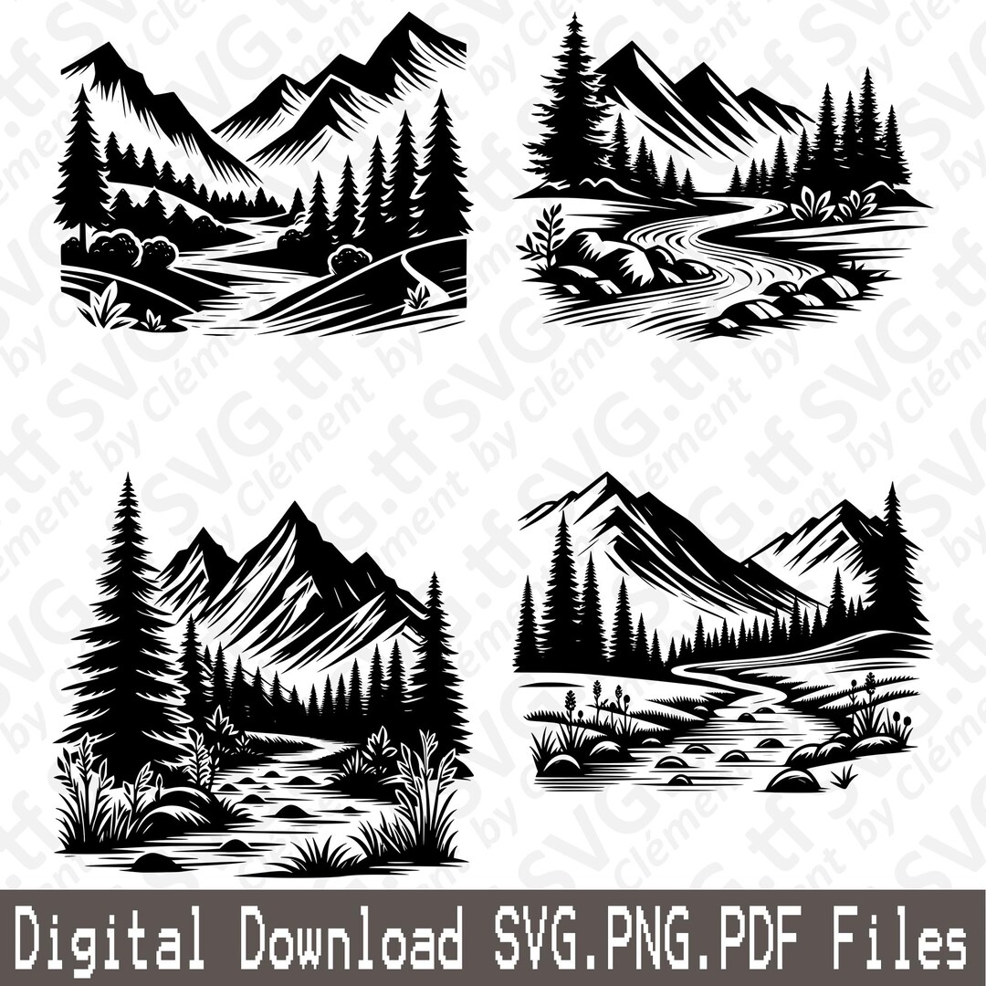 Mountain Stream. SVG PNG PDF Files. Nature Scene Landscape Vector ...