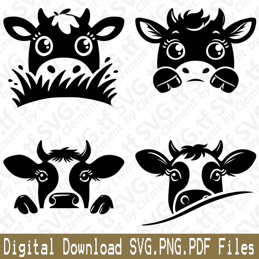 Peeking Cow. SVG PNG PDF Files. Farm Highland Field Animal Hiding Play ...