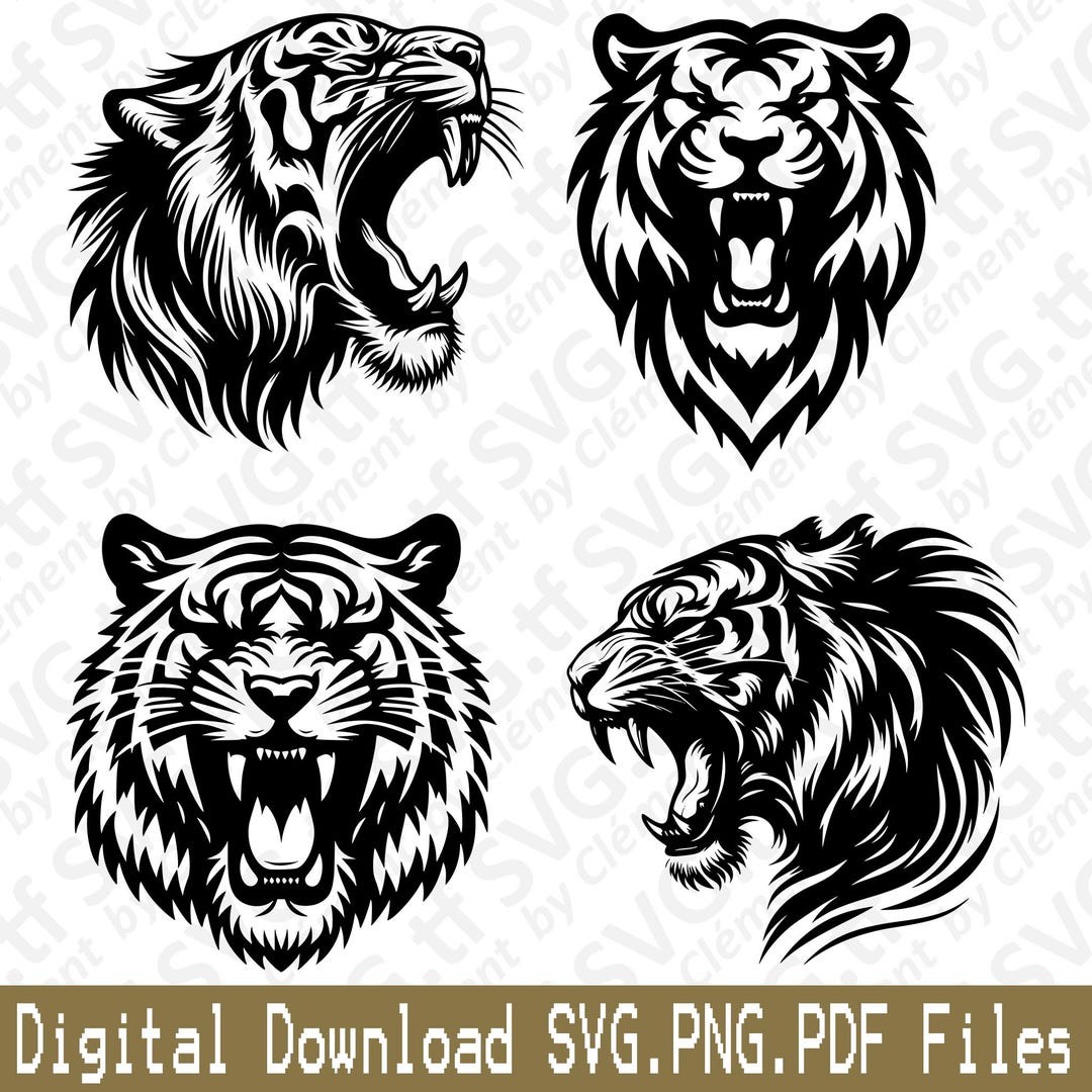 Roaring Tiger Head. SVG PNG PDF Files. Jungle Wild Animal Emblem School ...