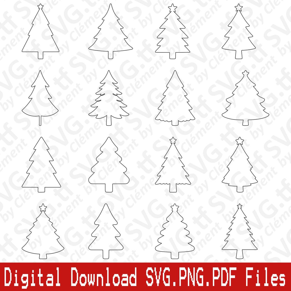 Christmas Tree. Outline. SVG PNG PDF Files. Fir Spruce Pine Winter Snow ...