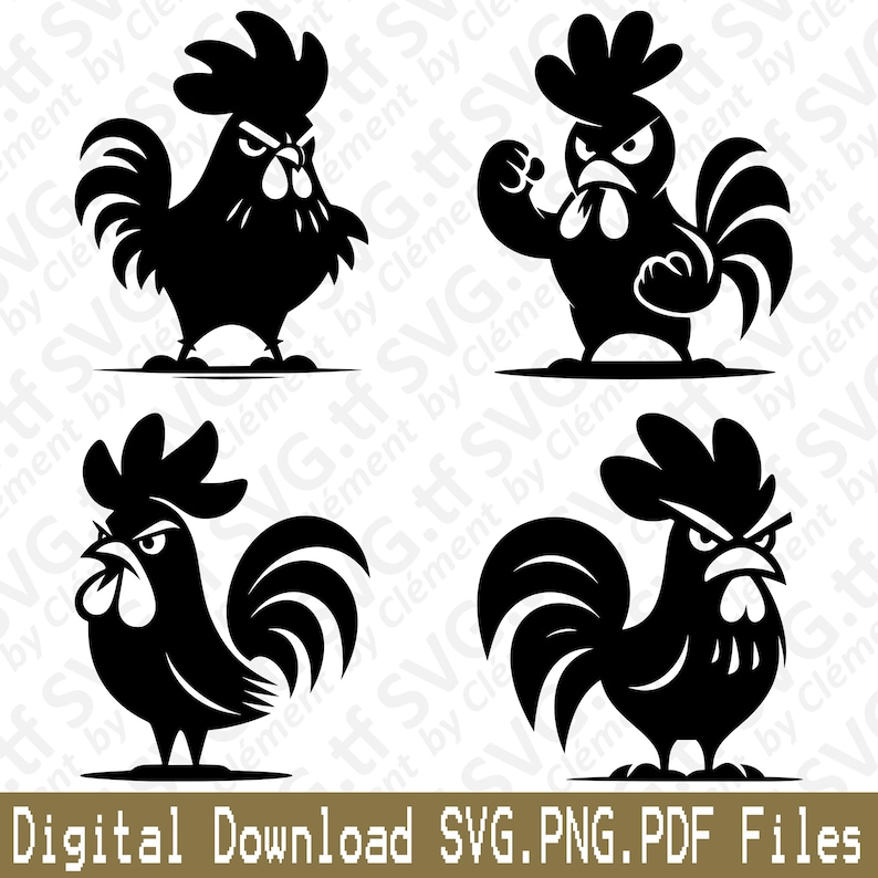 Angry Rooster. SVG PNG PDF Files. Chicken Roaring Wild Animal Emblem ...