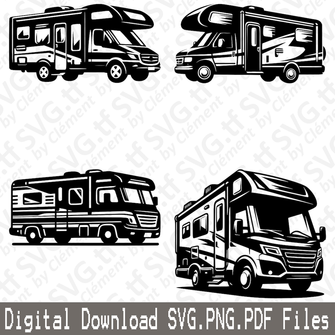 Motorhome. SVG PNG PDF Files. Vacation Vehicle Pickup Car Campervan ...
