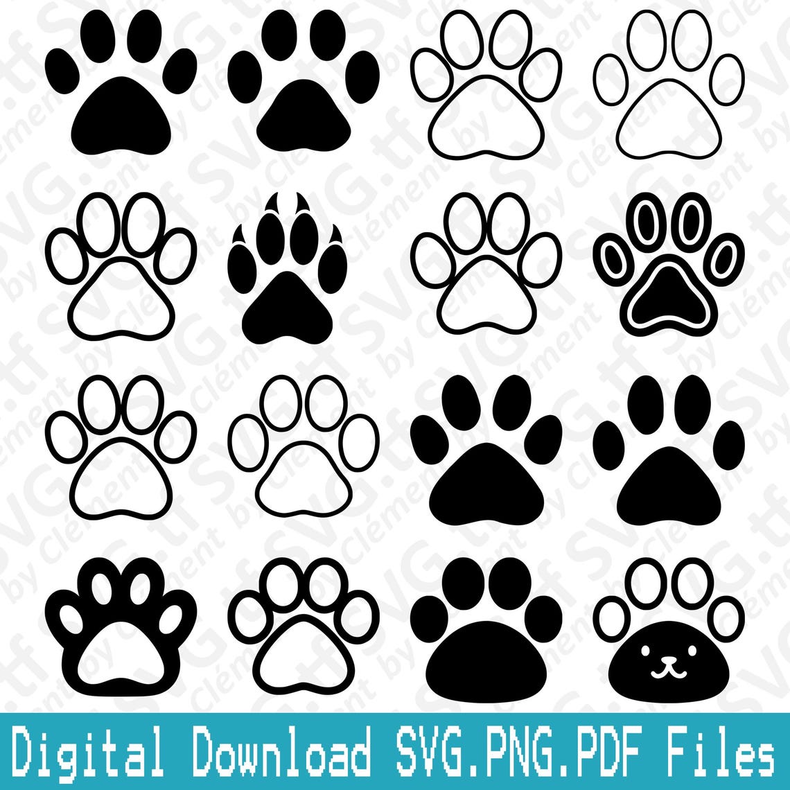 Paw Print. SVG PNG PDF Files. Dog Cat Wolf Animal Vector Clipart Print ...