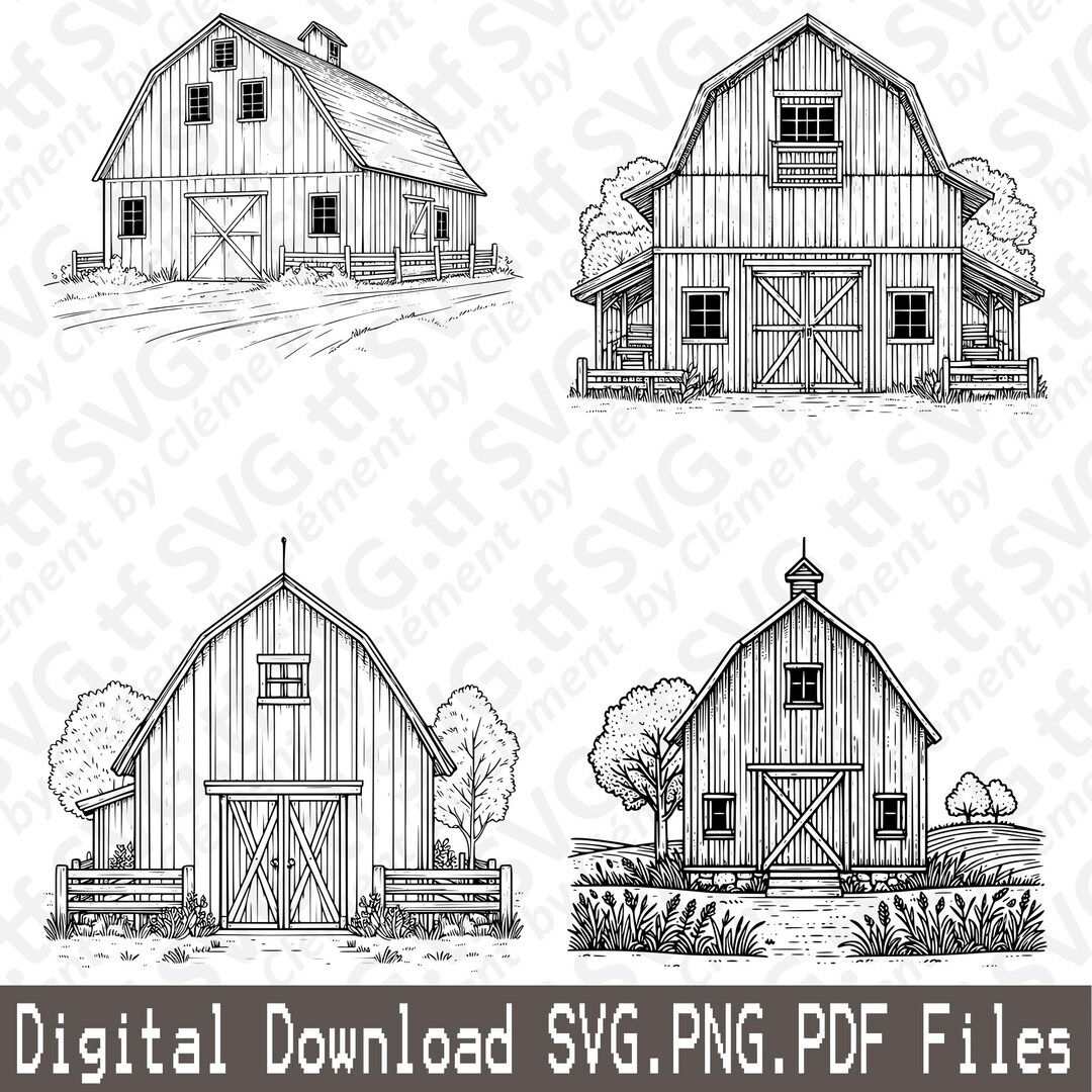 Barn. SVG PNG PDF Files. Farmhouse Farm Field Harvest Nature Scene Tree ...