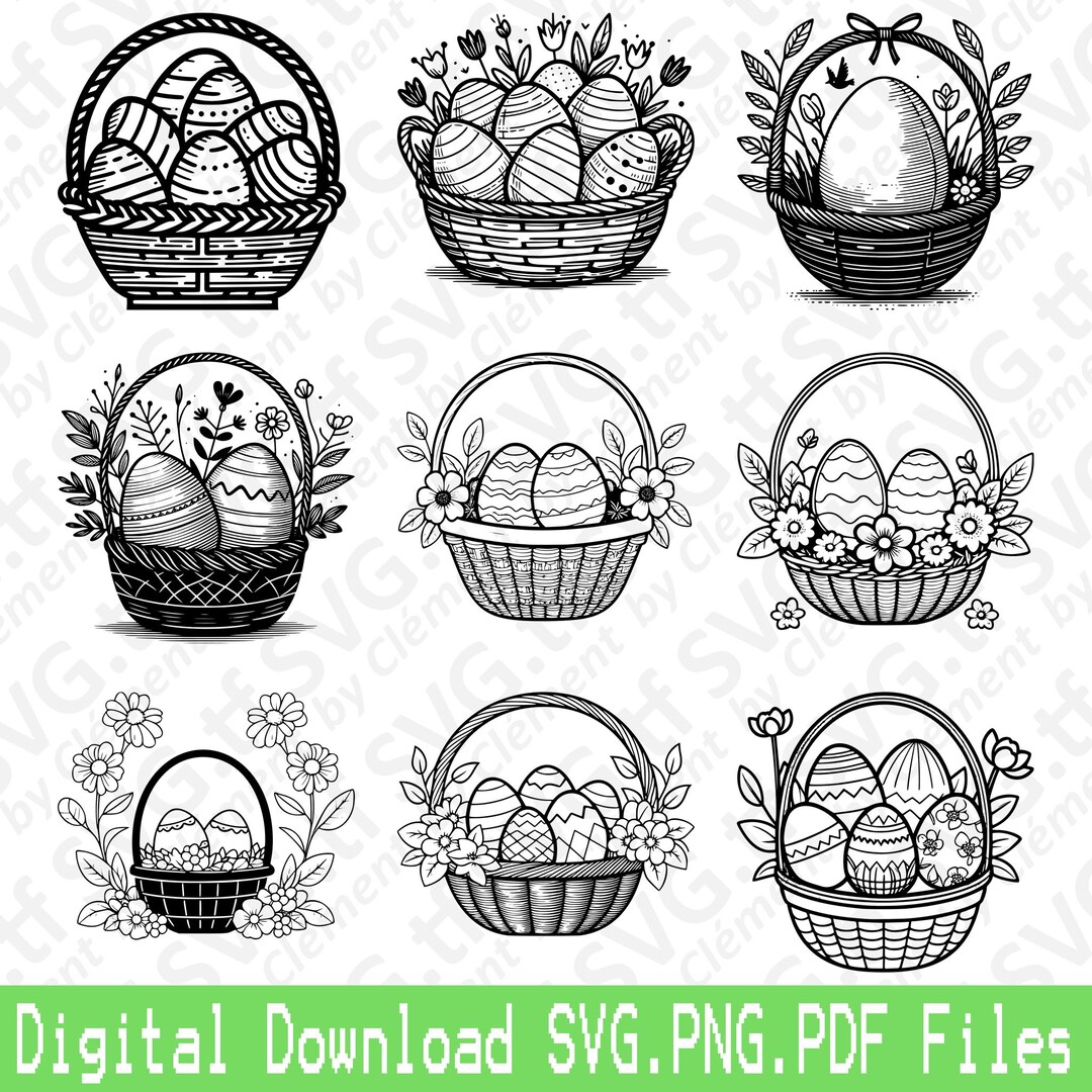 Easter Eggs in a Basket. SVG PNG PDF Files. Spring Bunny Chocolate Hunt ...