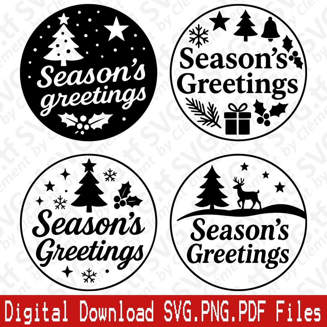 Season’s Greetings Round Sign. SVG PNG PDF Files. Christmas Santa ...