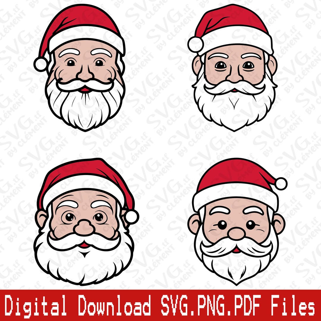 Santa Head. Layered by Color. SVG PNG PDF Files. Christmas Holidays ...