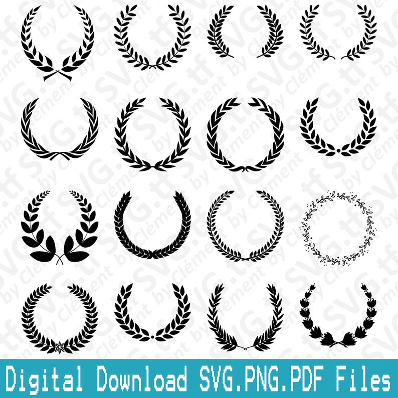 Wreath. SVG PNG PDF Files. Laurel Award Trophy Monogram Vector Clipart ...