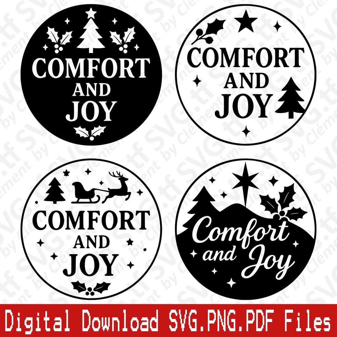 Comfort and Joy Round Sign. SVG PNG PDF Files. Christmas Santa Ornament ...