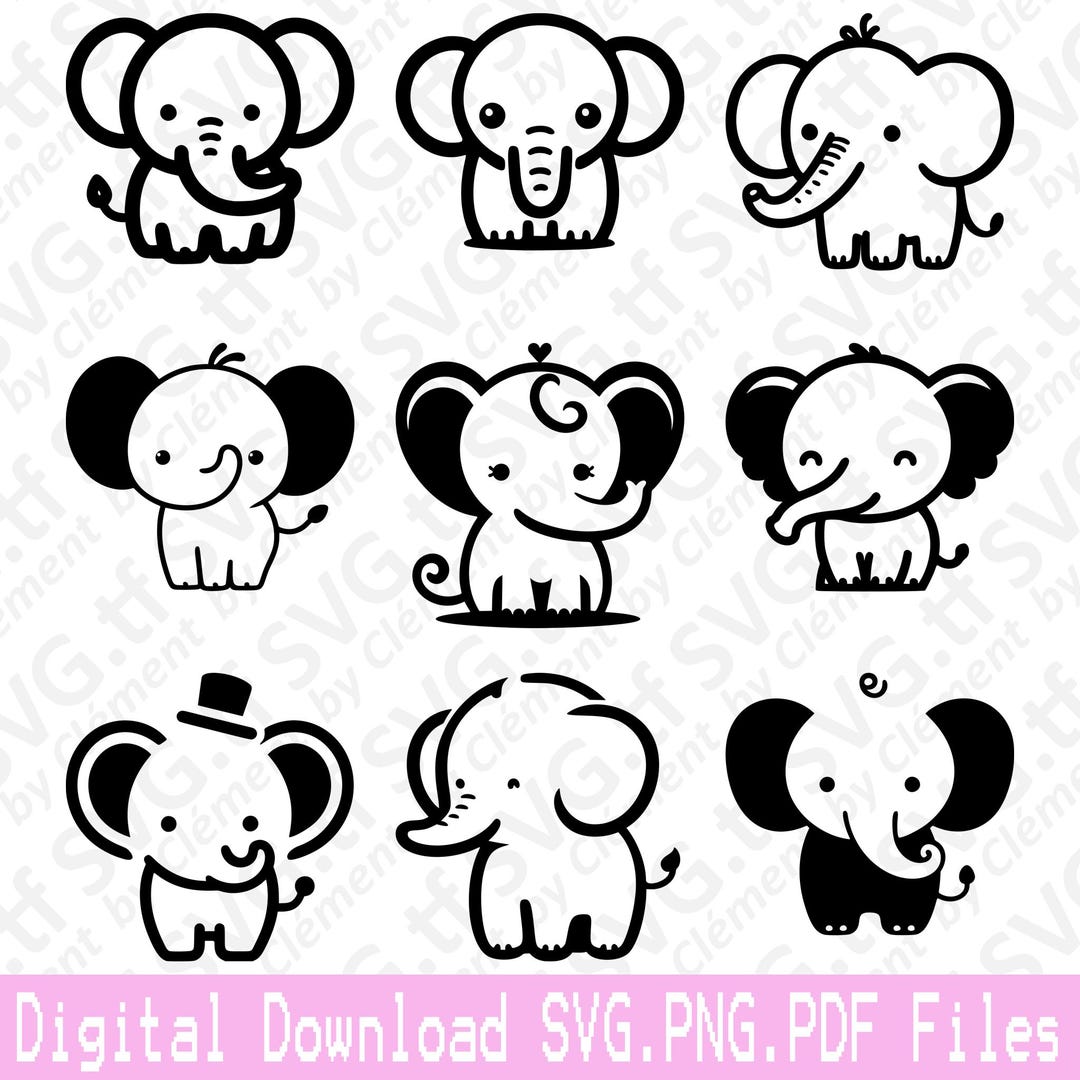 Cute Elephant. SVG PNG PDF Files. Baby Shower Animal Birthday Girl Boy ...