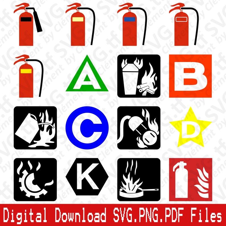 Fire Extinguisher Pictogram. SVG PNG PDF Files. Security Foam CO2 Water ...