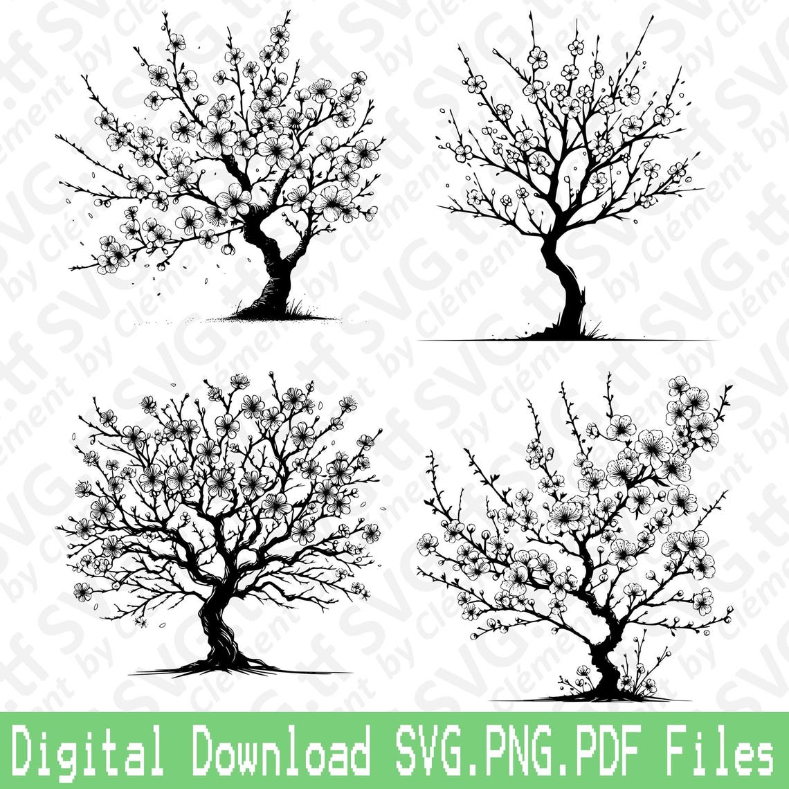 Cherry Blossom Sakura Tree. SVG PNG PDF Files. Korea Japan Garden ...