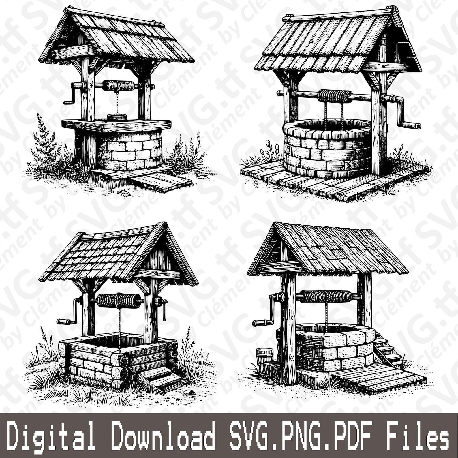 Old Water Well. SVG PNG PDF Files. Field Farm House Cabin Wood Nature ...