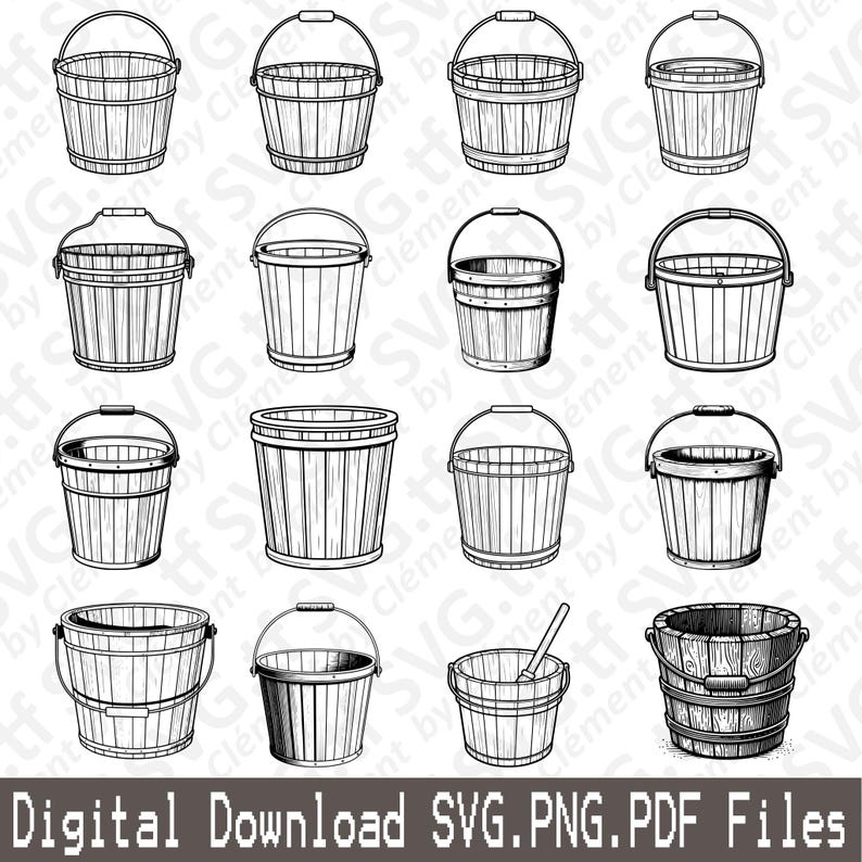 Wooden Bucket. SVG PNG PDF Files. Garden Tool Water Farm Element Vector ...