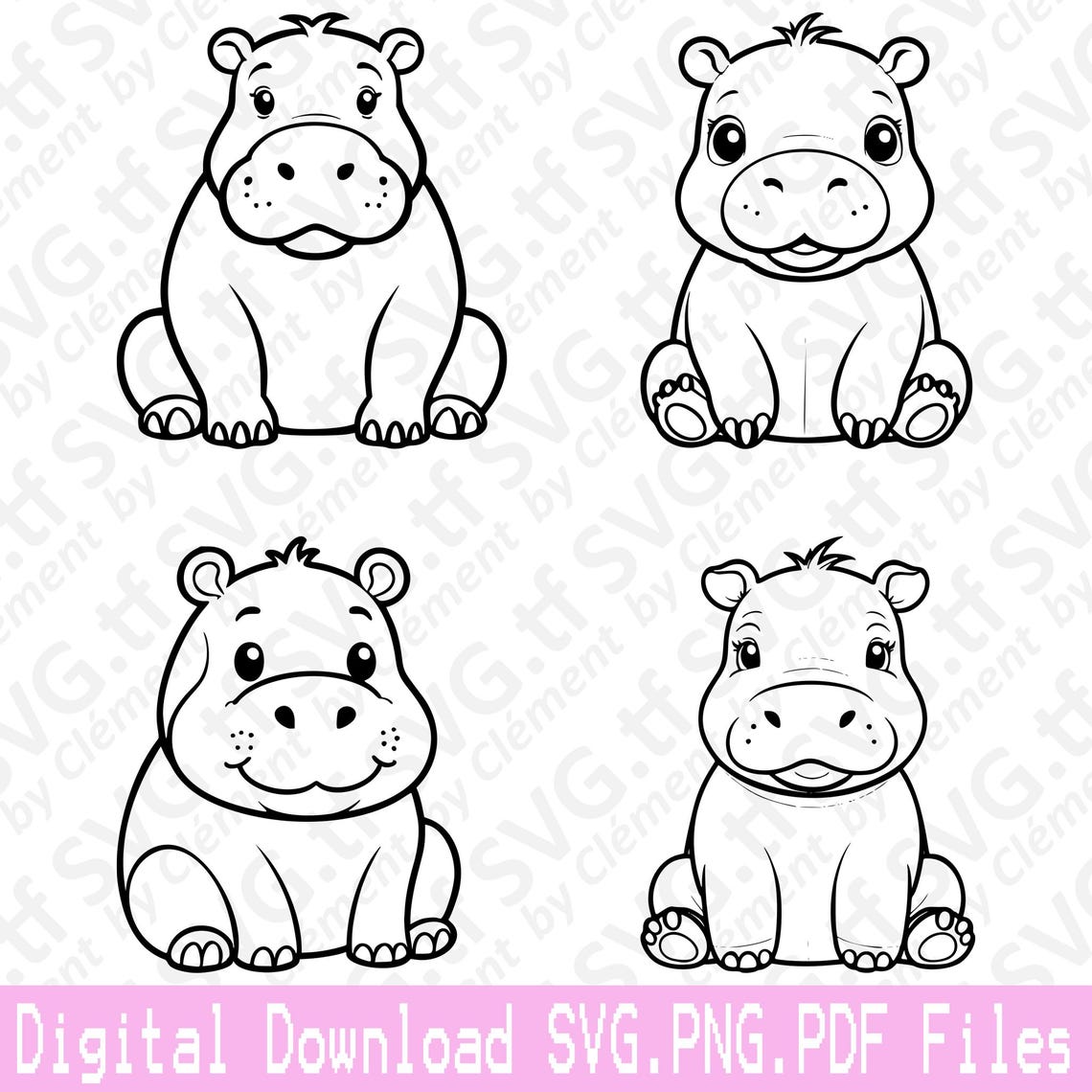 Cute Hippopotamus. SVG PNG PDF Files. Baby Shower Animal Birthday Girl ...