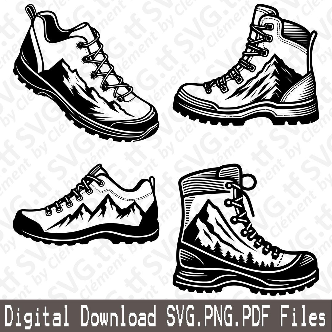 Hiking Shoe With Mountain. SVG PNG PDF Files. Boot Nature Outdoor ...
