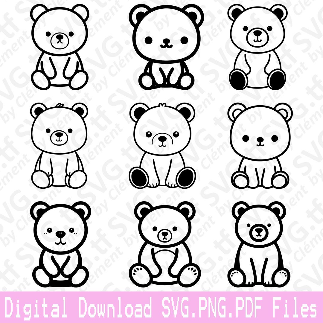 Cute Bear. SVG PNG PDF Files. Baby Shower Animal Birthday Girl Boy ...
