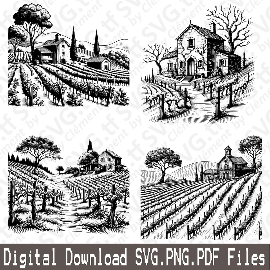 Old Vineyard. SVG PNG PDF Files. Grape Fruit Field Farm House Nature ...