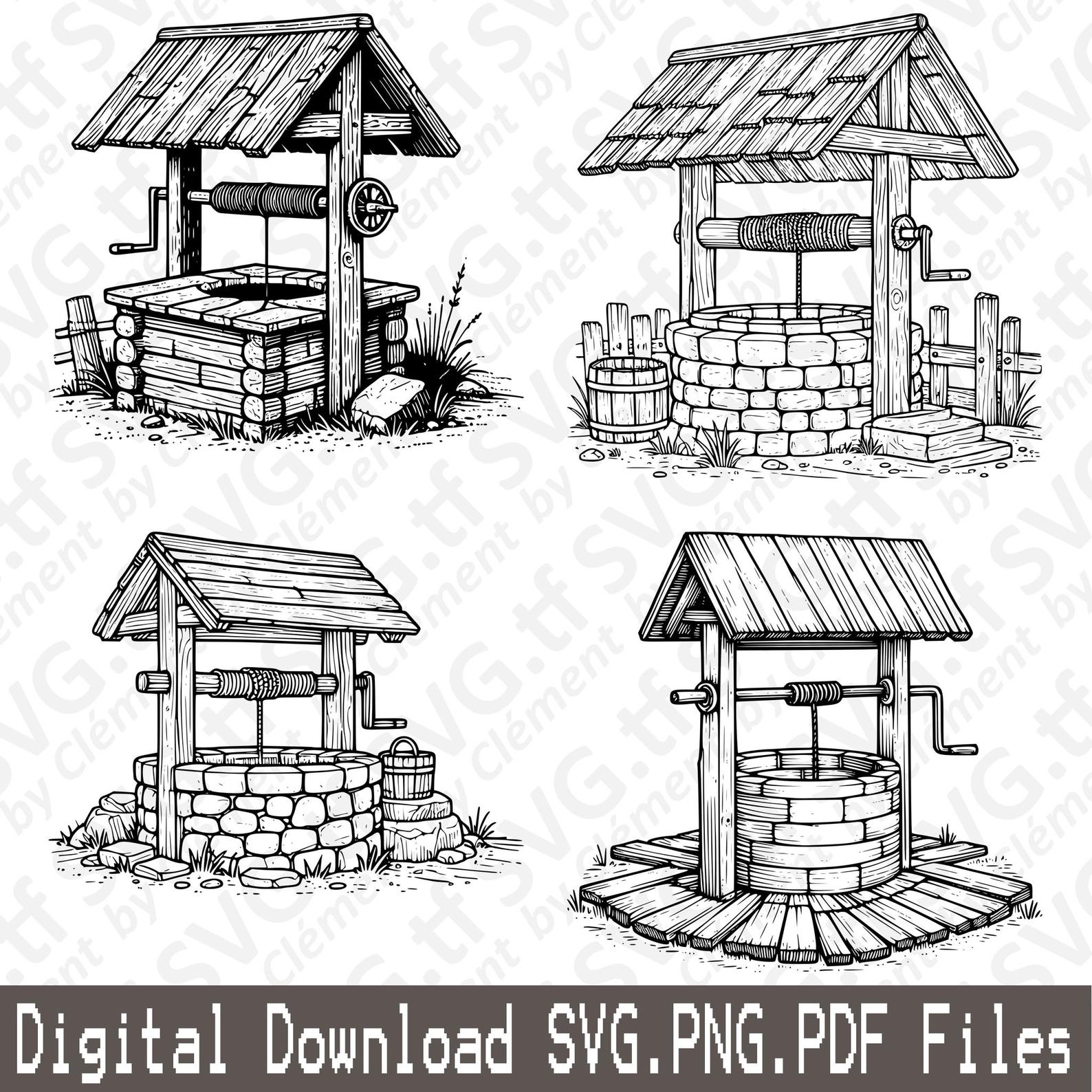 Old Water Well. SVG PNG PDF Files. Field Farm House Cabin Wood Nature ...