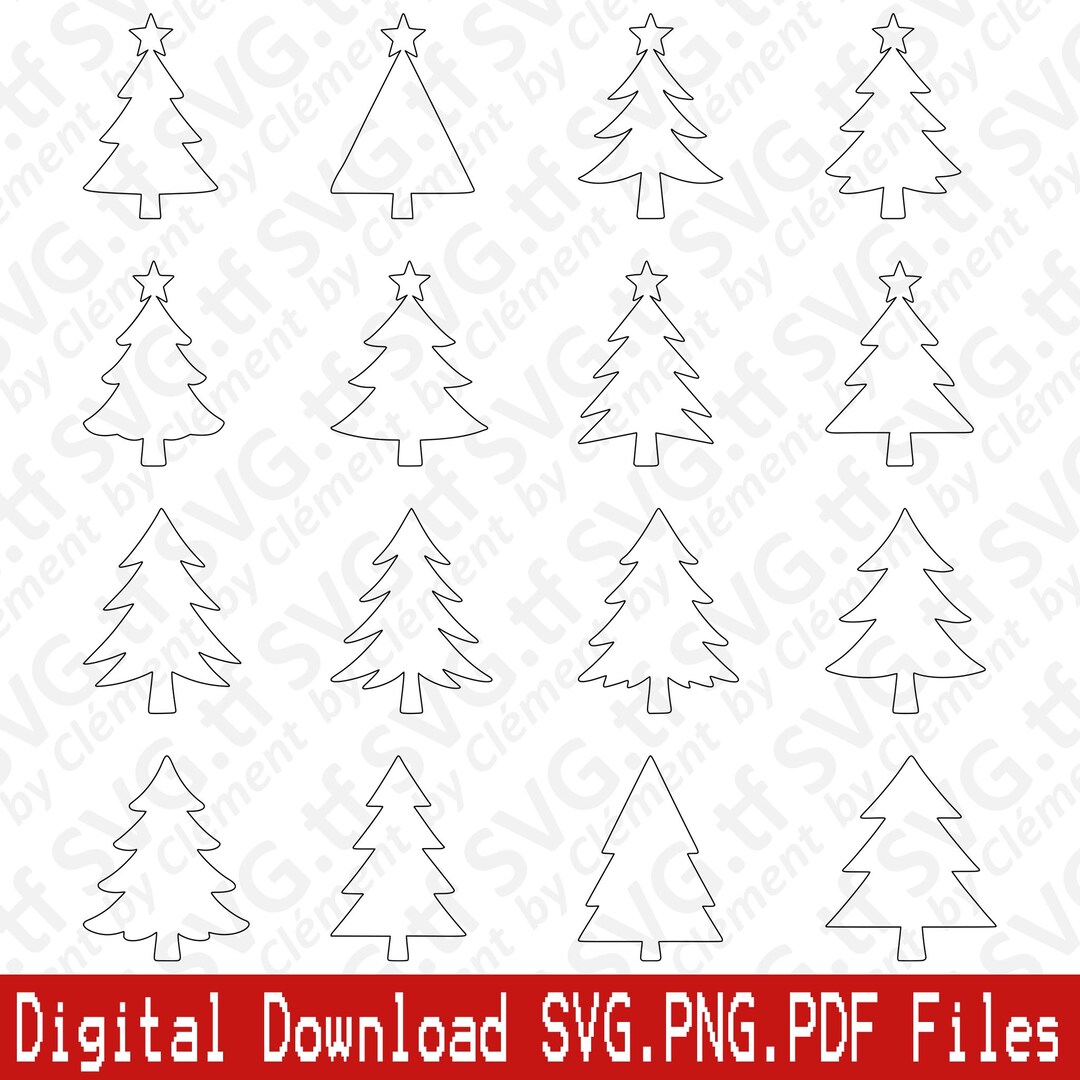 Arbre de Noël. Contour. Fichiers SVG PNG PDF. Sapin épicéa pin hiver ...