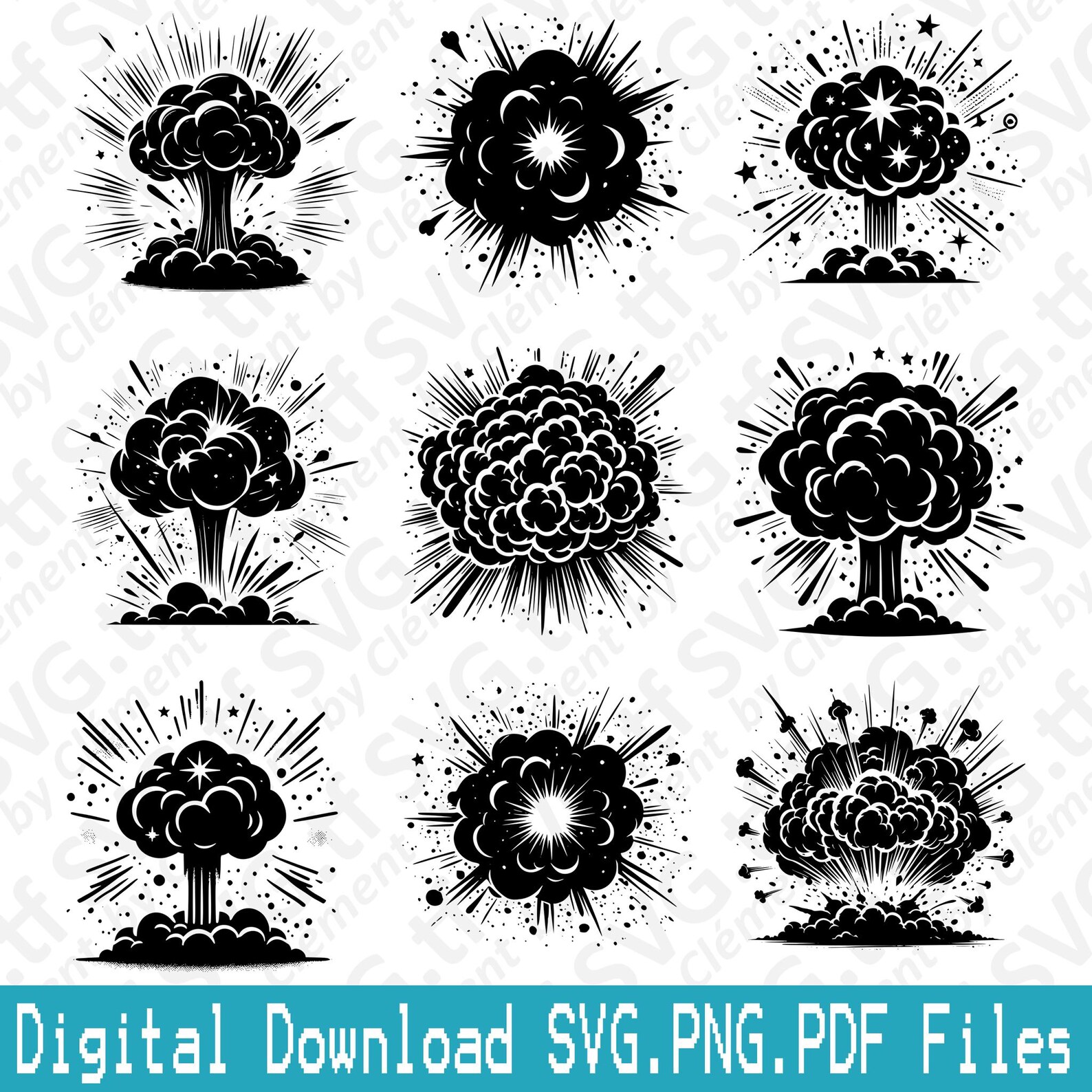 Explosion. SVG PNG PDF Files. Simple Cartoon Anime Exploding Vector ...