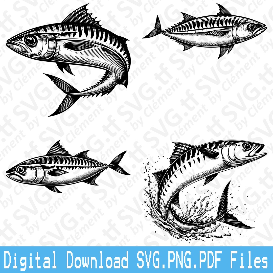 Mackerel Fish. SVG PNG PDF Files. Jumping Ocean Animal Vector Clipart ...