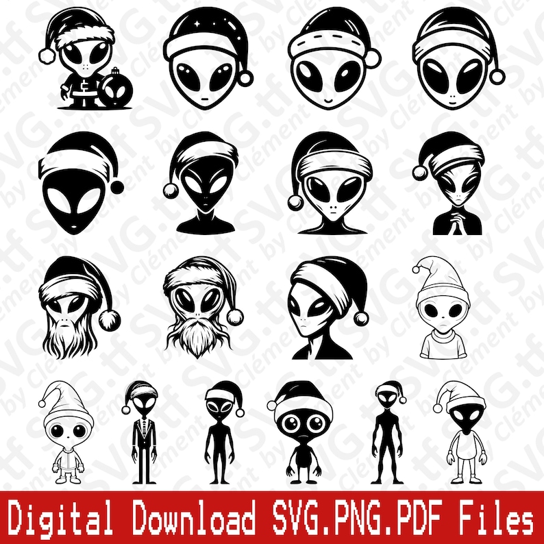 Alien Wearing A Santa Hat. SVG PNG PDF Files. Christmas Cute Funny Kid ...