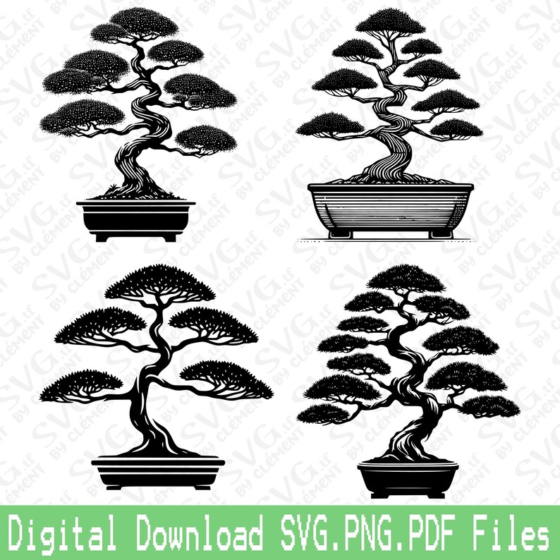 4 Bonsai Tree SVG PNG PDF Files. Zen Japan Asia Interior Nature Flower ...