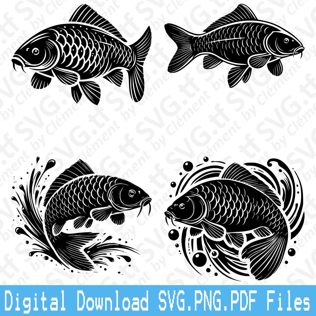 Carp Fish. SVG PNG PDF Files. Jumping River Pond Lake Animal Vector ...