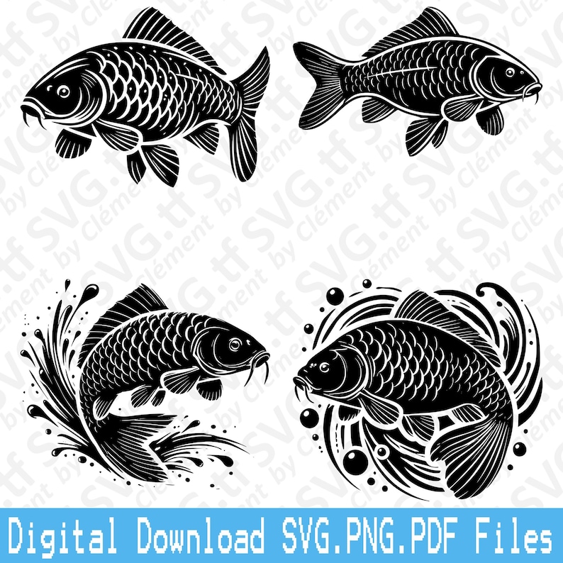 Carp Fish. SVG PNG PDF Files. Jumping River Pond Lake Animal Vector ...