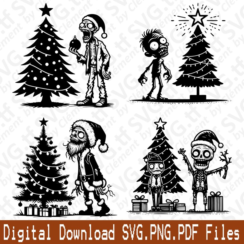 Christmas Zombie. SVG PNG PDF Files. Horror Dead Santa Tree Xmas Vector ...
