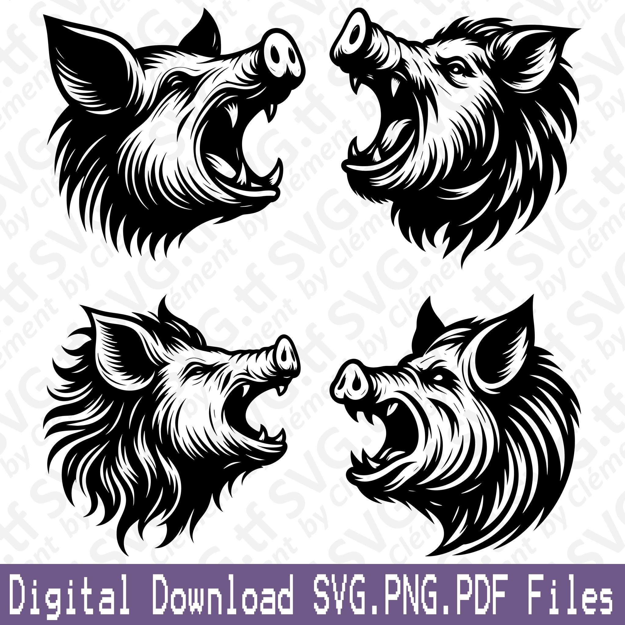Roaring Wild Boar Head. SVG PNG PDF Files. Pig Animal Emblem School ...