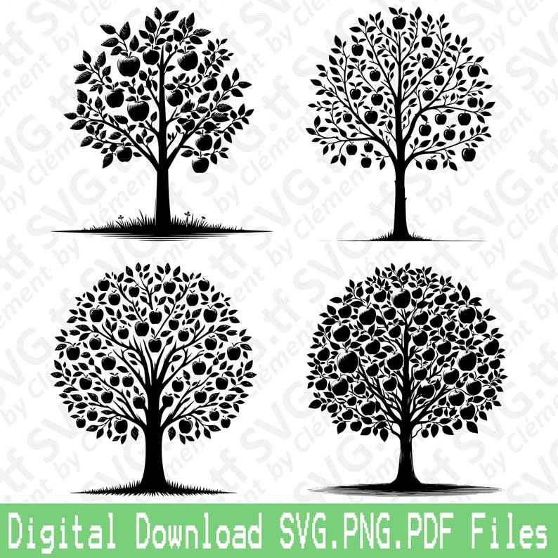 Apple Tree. SVG PNG PDF Files. Garden Nature Fruit Peach Apricot Orange ...