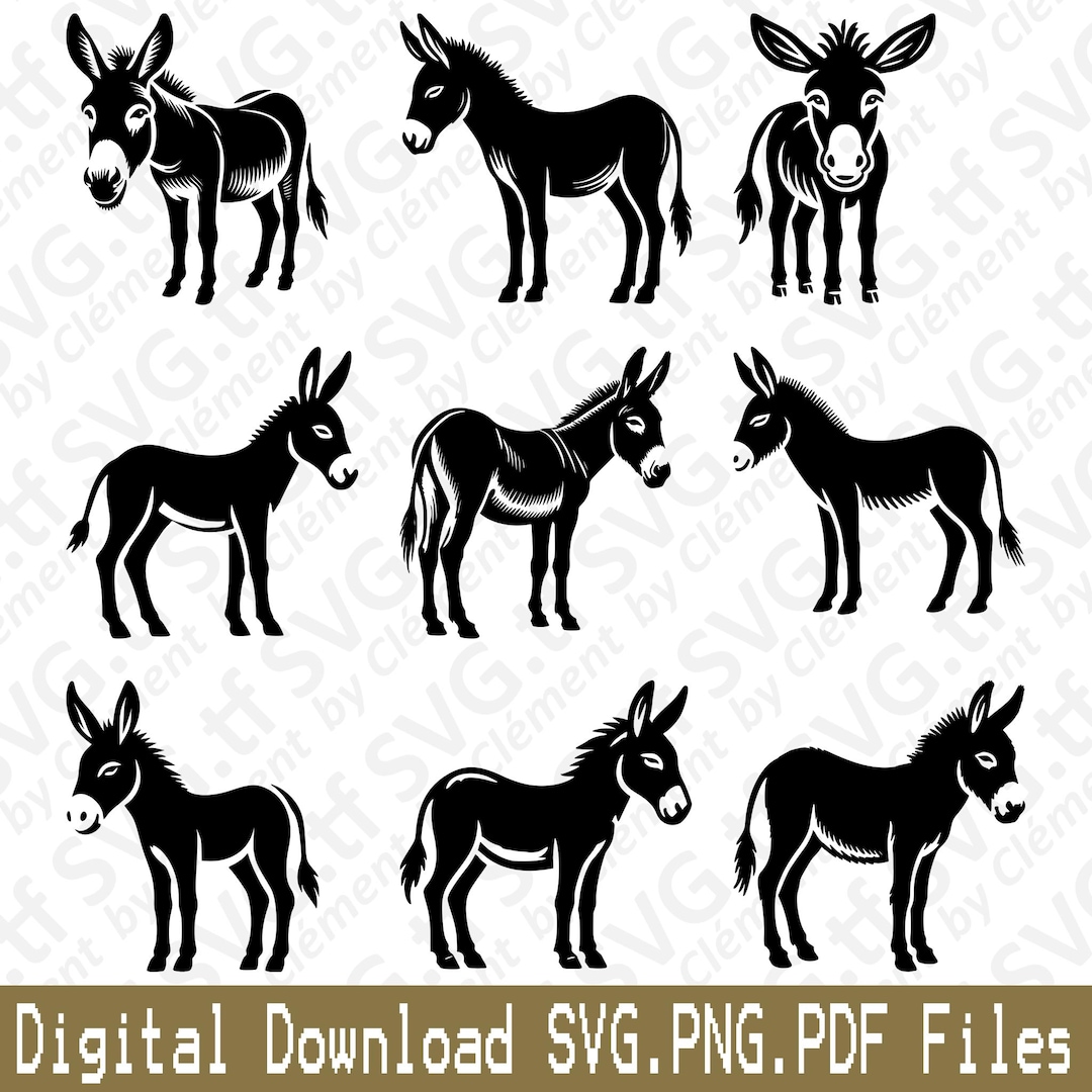 Donkey. SVG PNG PDF Files. Cute Animal Horse Farm Vector Clipart Print ...