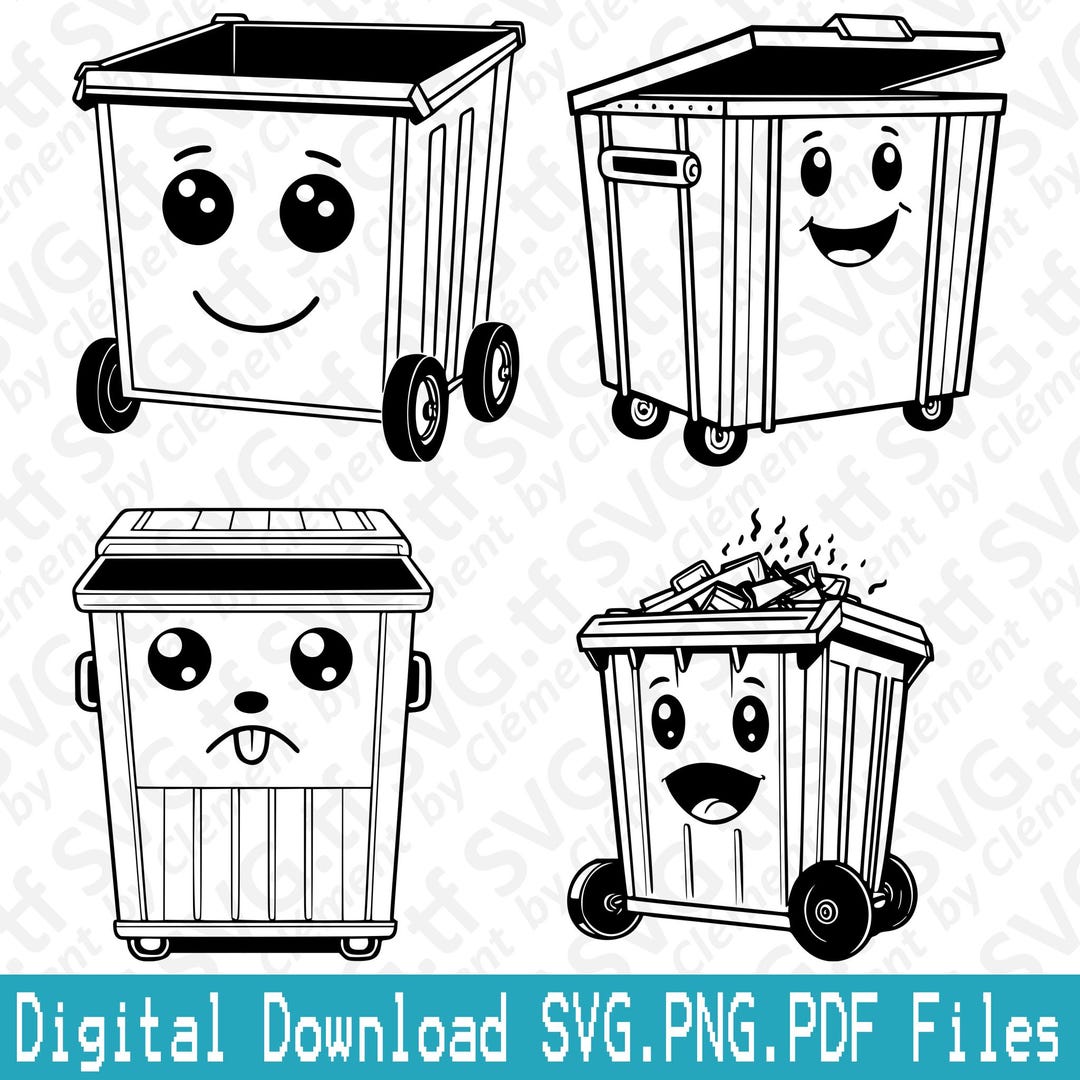 Cute Dumpster. SVG PNG PDF Files. Cartoon Baby Kid Cleaning Recycling ...