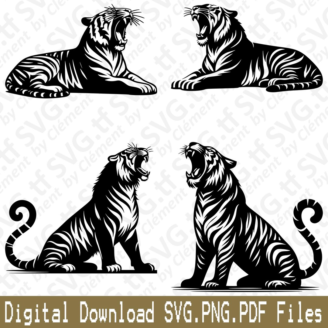 Roaring Tiger. SVG PNG PDF Files. Sitting Lying Wild Animal Jungle ...