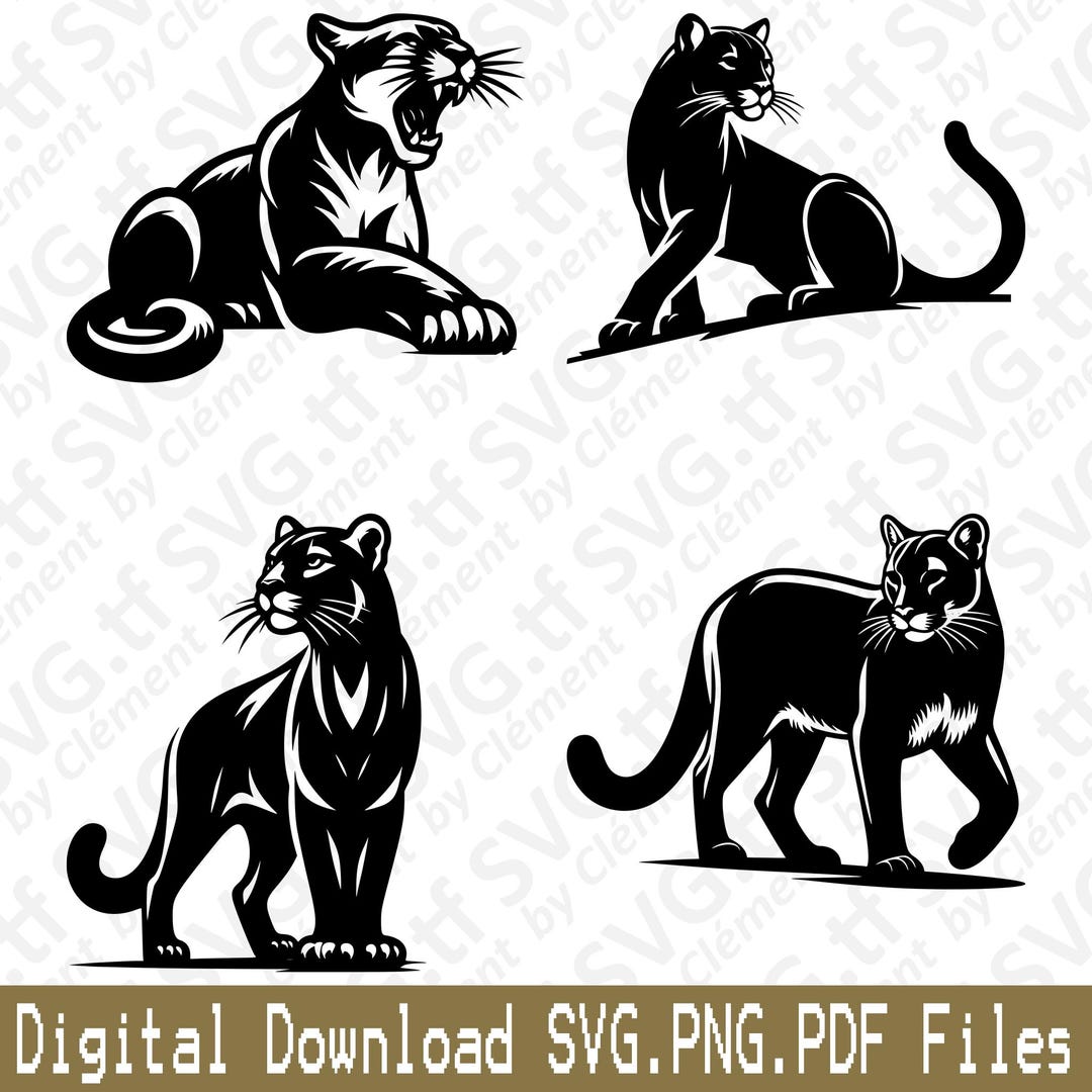 Cougar. SVG PNG PDF Files. Roaring Sitting Lying Hunting Wild Animal ...