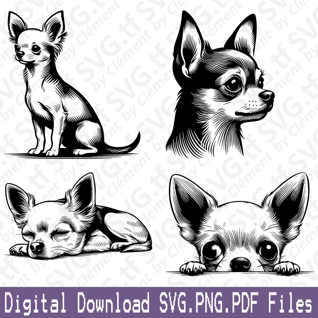 Chihuahua. SVG PNG PDF Files. Cute Dog Sitting Lying Peeking Head ...