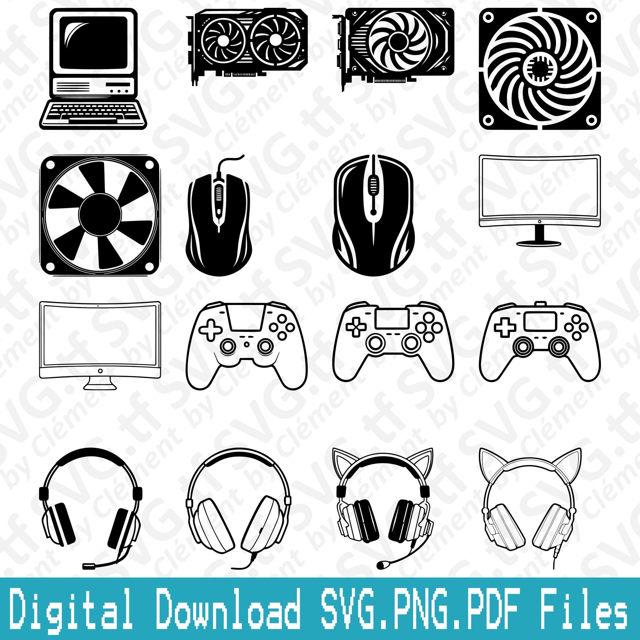 Gaming Elements. SVG PNG PDF Files. Computer Gamepad Mouse Screen ...