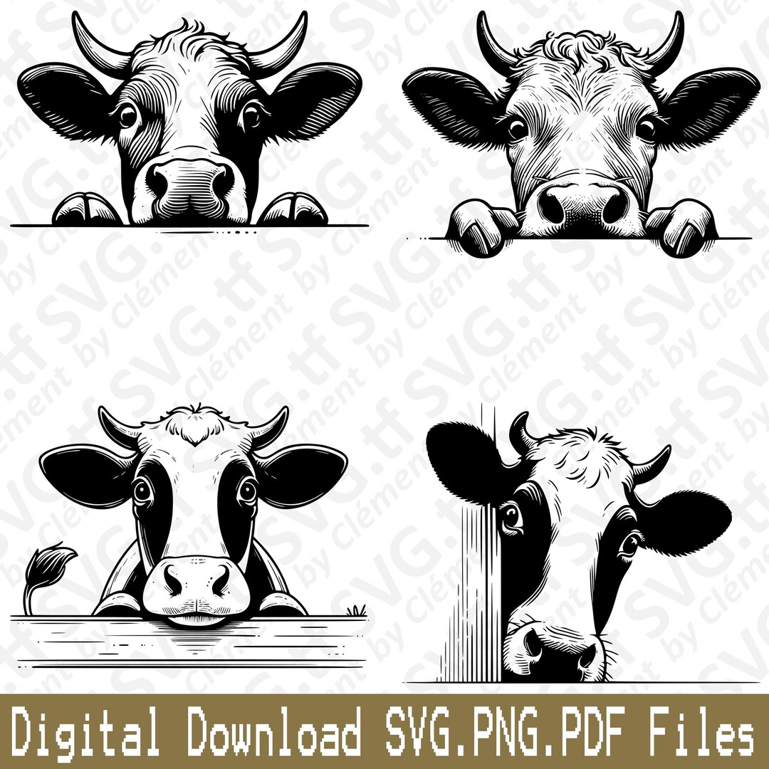 Peeking Cow. SVG PNG PDF Files. Highland Field Animal Hiding Play ...