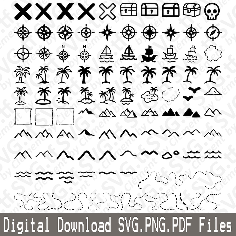 Treasure Map Elements. SVG PNG PDF Files. Island Pirate Chest Trail ...