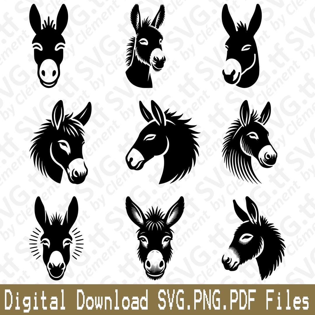 Donkey Head. SVG PNG PDF Files. Cute Animal Horse Farm Vector Clipart ...