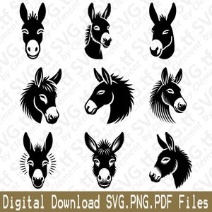 Donkey Head. SVG PNG PDF Files. Cute Animal Horse Farm Vector Clipart ...