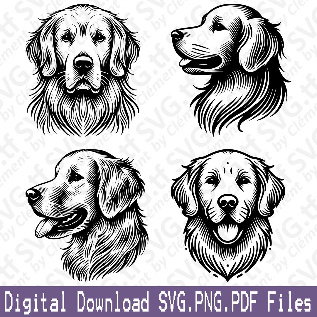 Golden Retriever Head. SVG PNG PDF Files. Cute Dog Sitting Lying ...