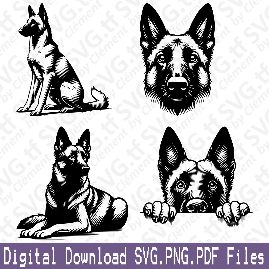 Belgian Malinois. SVG PNG PDF Files. Cute Dog Sitting Lying Peeking ...