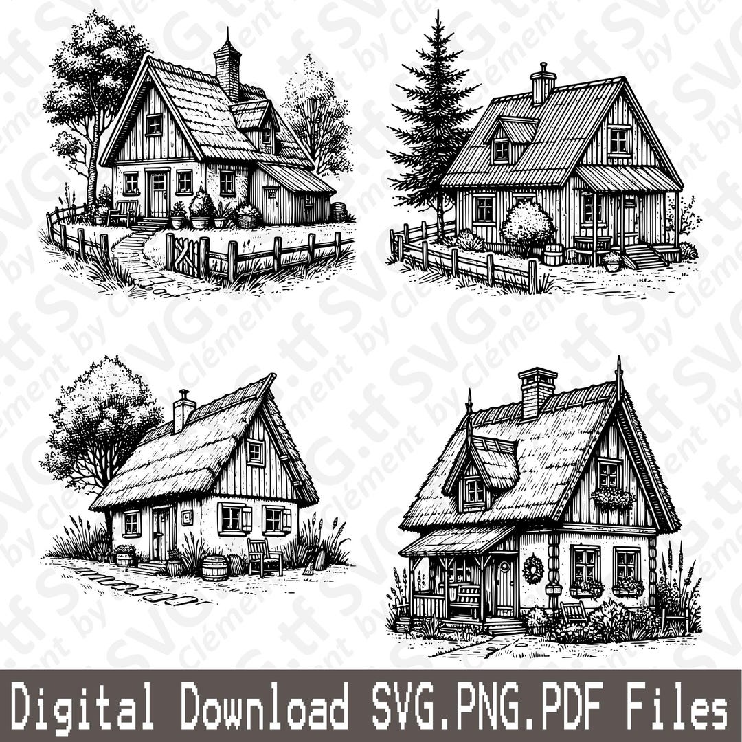 Rustic Country Cottage. SVG PNG PDF Files. Old House Cabin Wood Nature ...